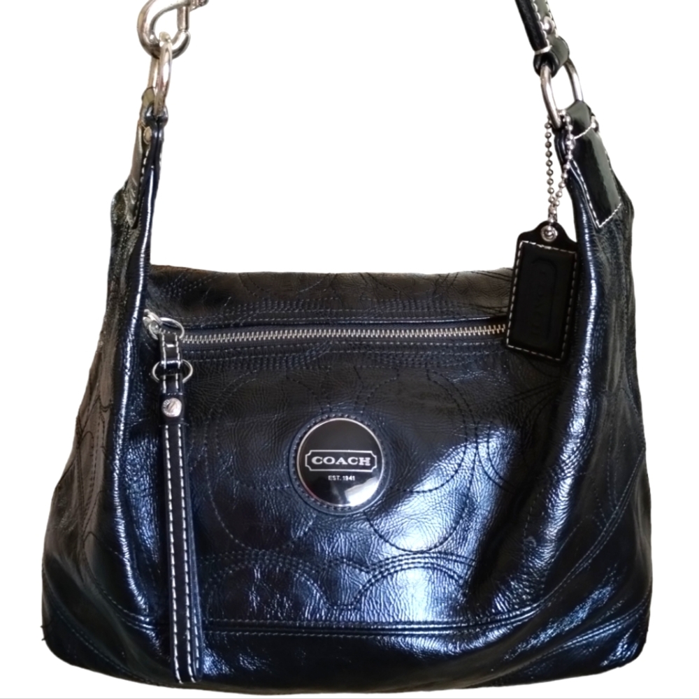 Coach Signature Stitch Patent Leather Hobo Shoulder B… - Gem